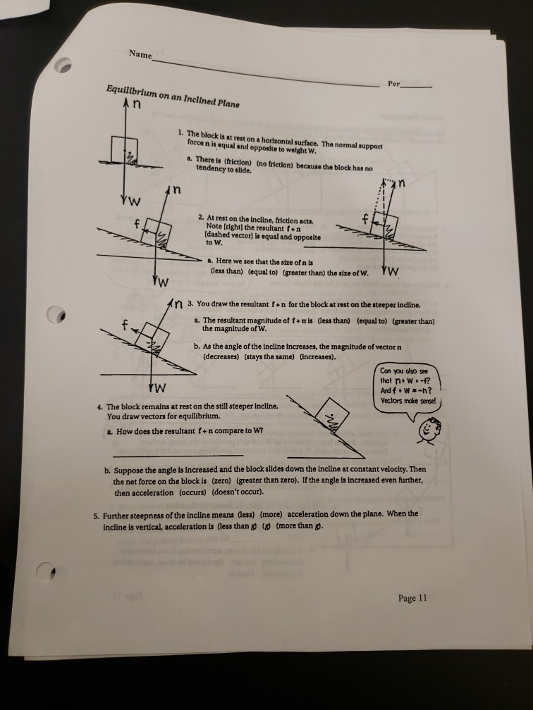 Solved Name Per Equilibrium on an Inclined Plane An 1. The | Chegg.com