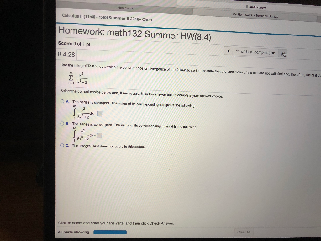 Solved mathxl.com Homework Do Homework - Terrence Duniap | Chegg.com