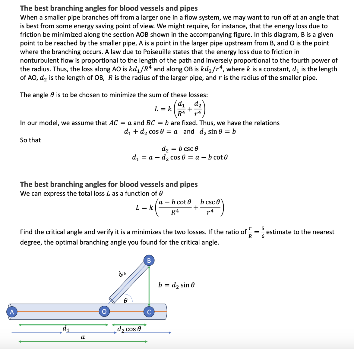 Solved The best branching angles for blood vessels and pipes | Chegg.com