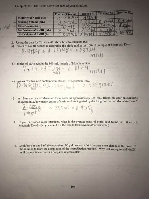 Solved 1. Complete the Data Table below for each of your | Chegg.com