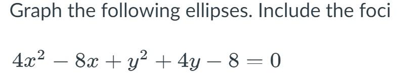 Solved Graph the following ellipses. Include the foci 4x2 – | Chegg.com