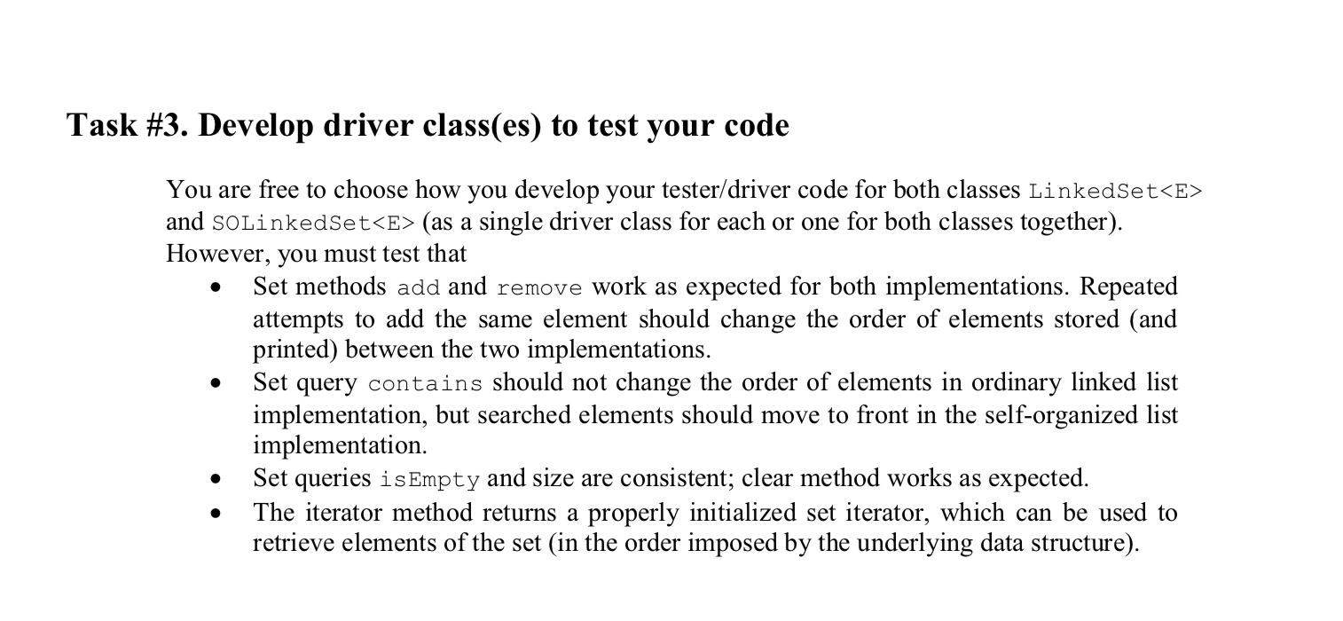 Task #1. Develop the class LinkedSet Assuming you | Chegg.com