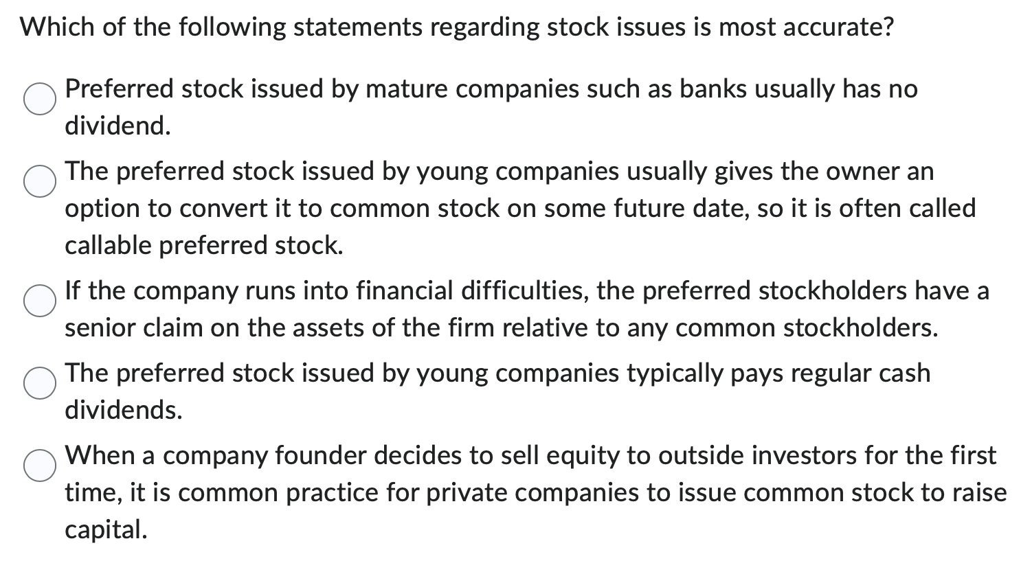 Solved Which of the following statements regarding stock | Chegg.com