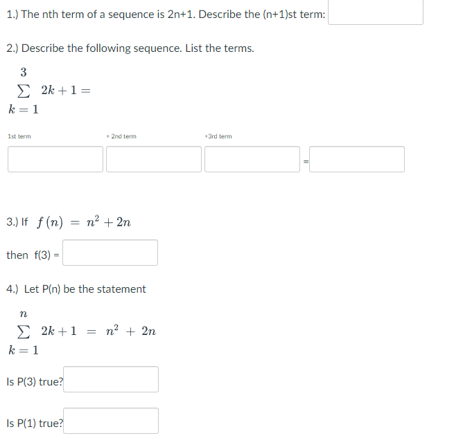 Solved 1.) The nth term of a sequence is 2n+1. Describe the | Chegg.com