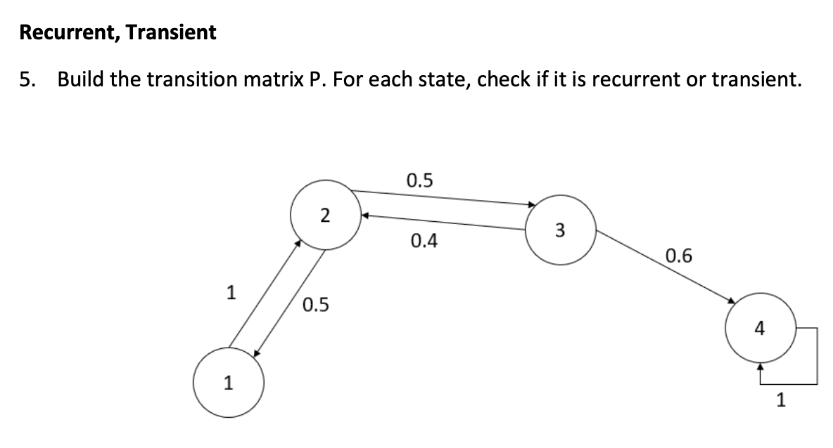 Solved Recurrent, Transient 5. Build the transition matrix | Chegg.com