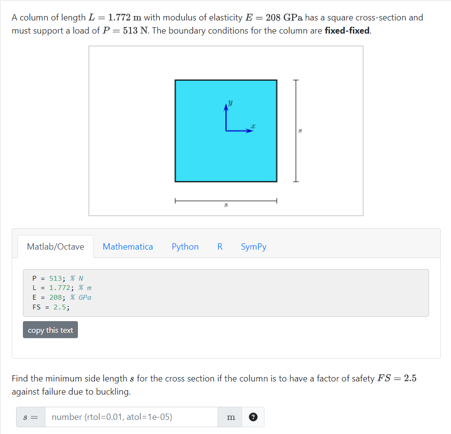 Solved A column of length L=1.772m ﻿with modulus of | Chegg.com