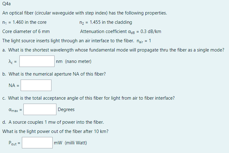 Solved Q4a An optical fiber (circular waveguide with step | Chegg.com