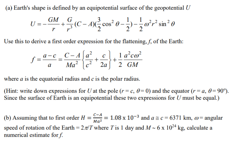 Solved (a) Earth's shape is defined by an equipotential | Chegg.com