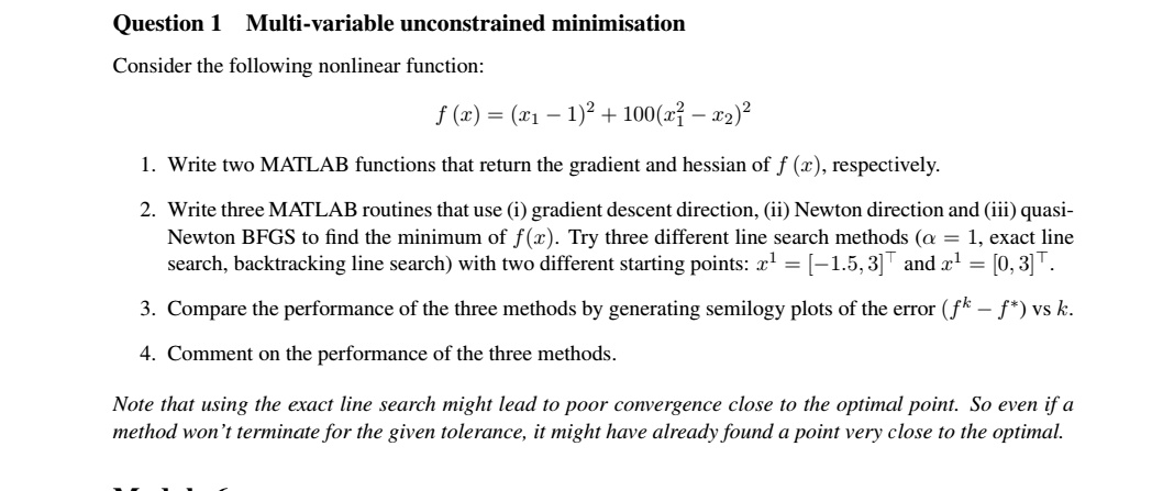 Question 1 Multi-variable unconstrained minimisation | Chegg.com