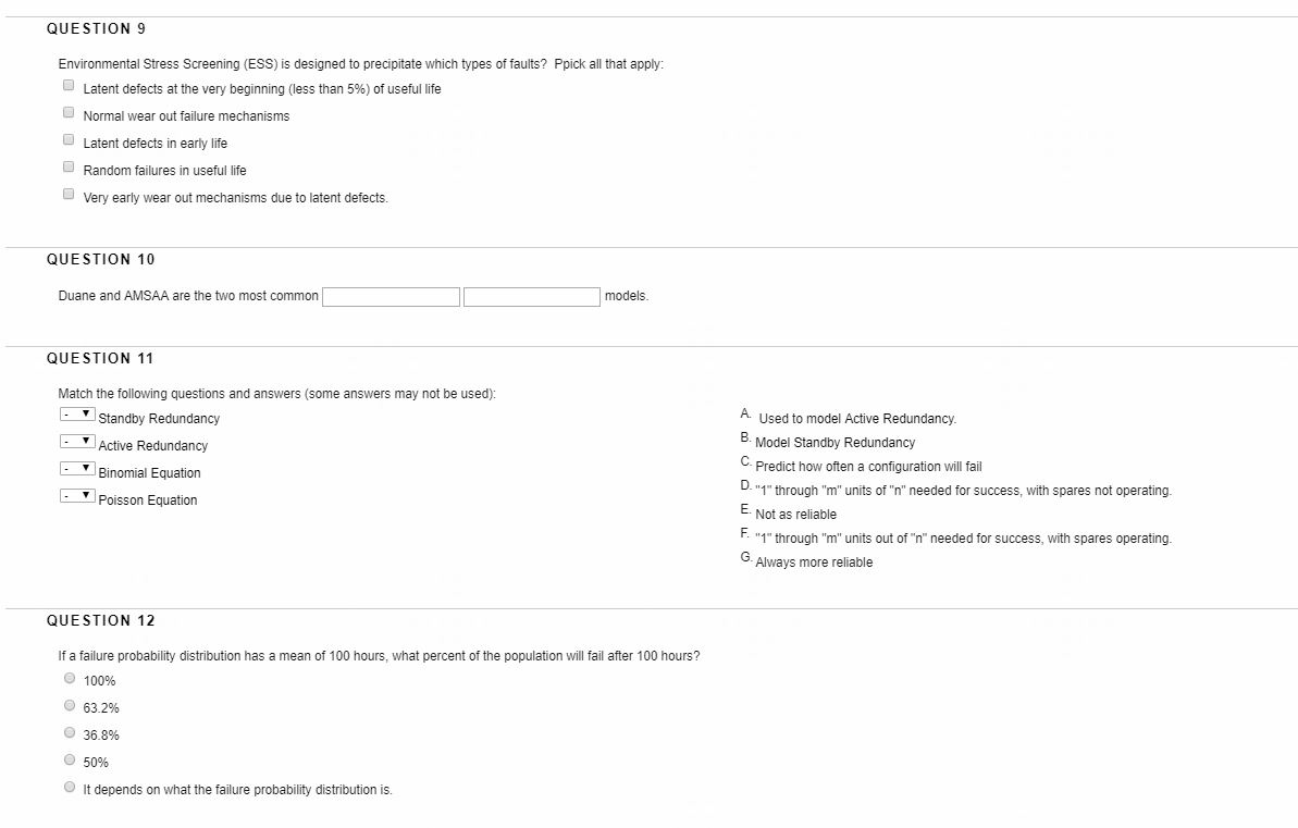 QUESTION 9 Environmental Stress Screening (ESS) is | Chegg.com
