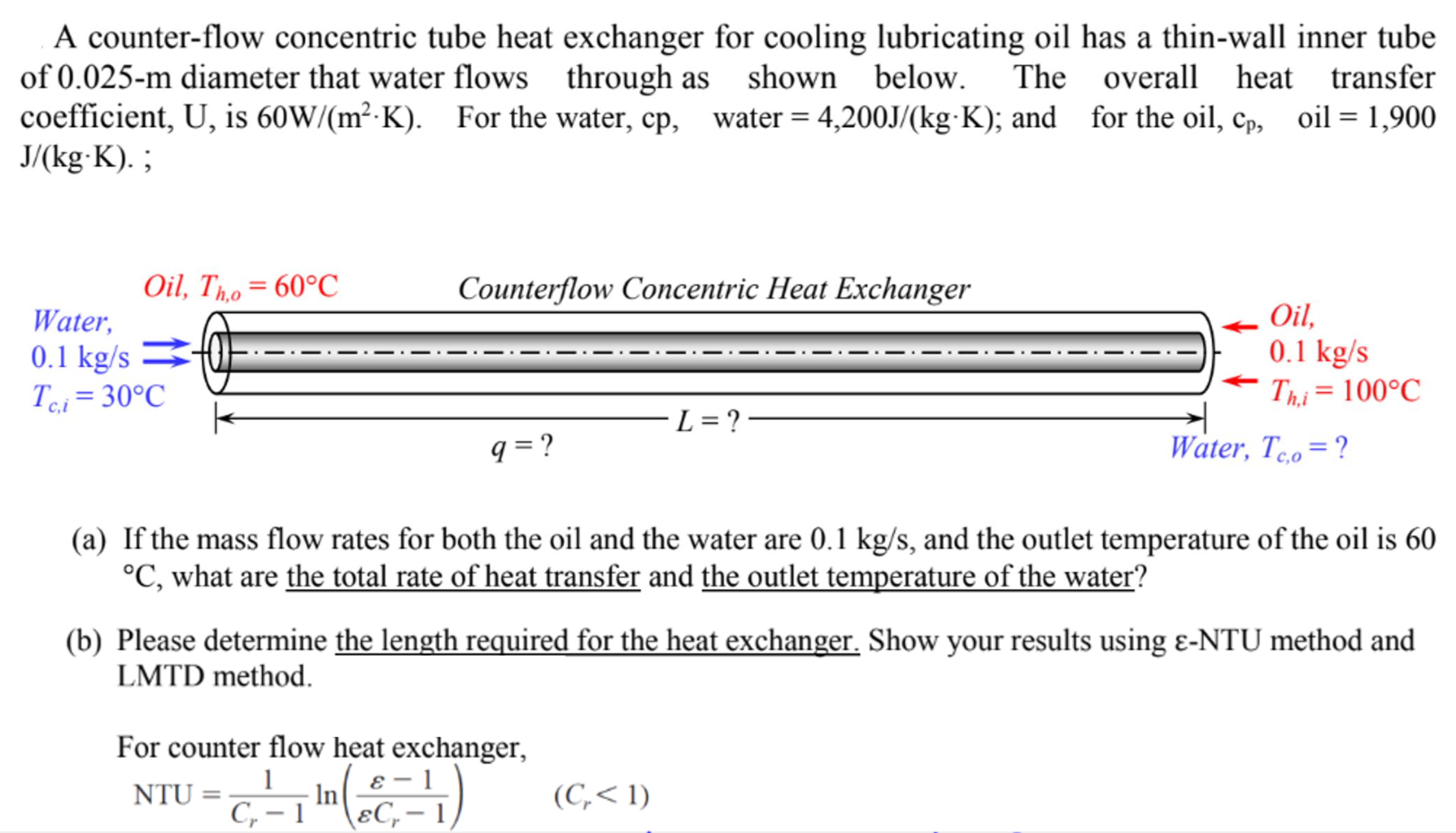 Solved A counter-flow concentric tube heat exchanger for | Chegg.com