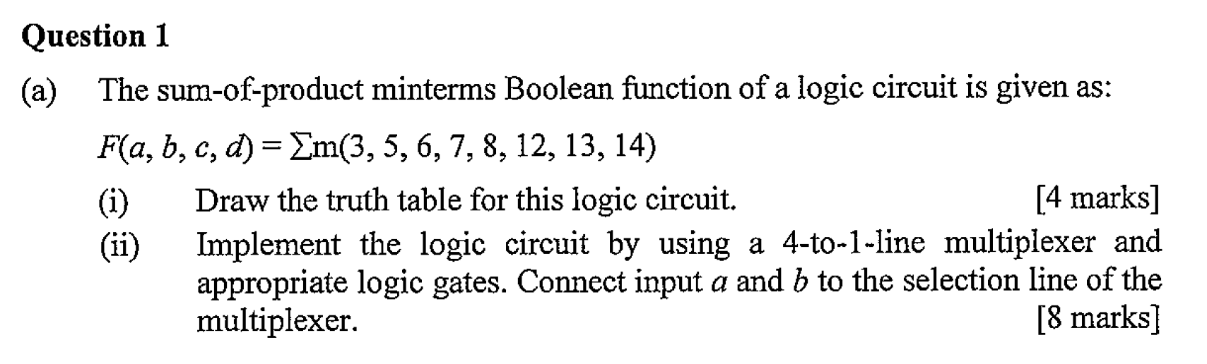 Solved Question 1 (a) The sum-of-product minterms Boolean | Chegg.com