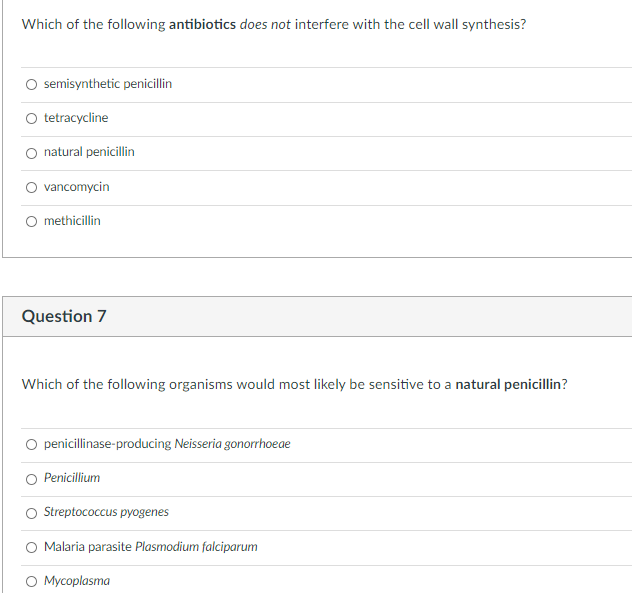Solved Which of the following antibiotics does not interfere | Chegg.com
