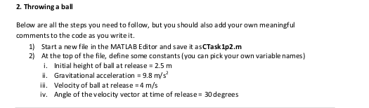Solved 2. Throwing a ball Below are all the steps you need | Chegg.com