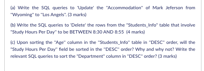 Solved Table: Students_Info Stu. ID. Stu. Name Age | Chegg.com