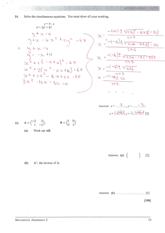 Solved 14. ASSIGNMENT-2022 Solve the simultaneous equations. | Chegg.com