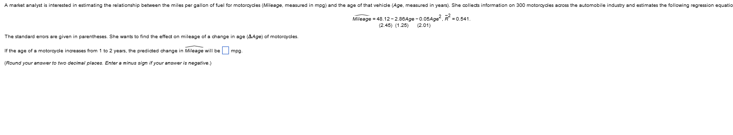 Solved widehat( ﻿Mileage | Chegg.com