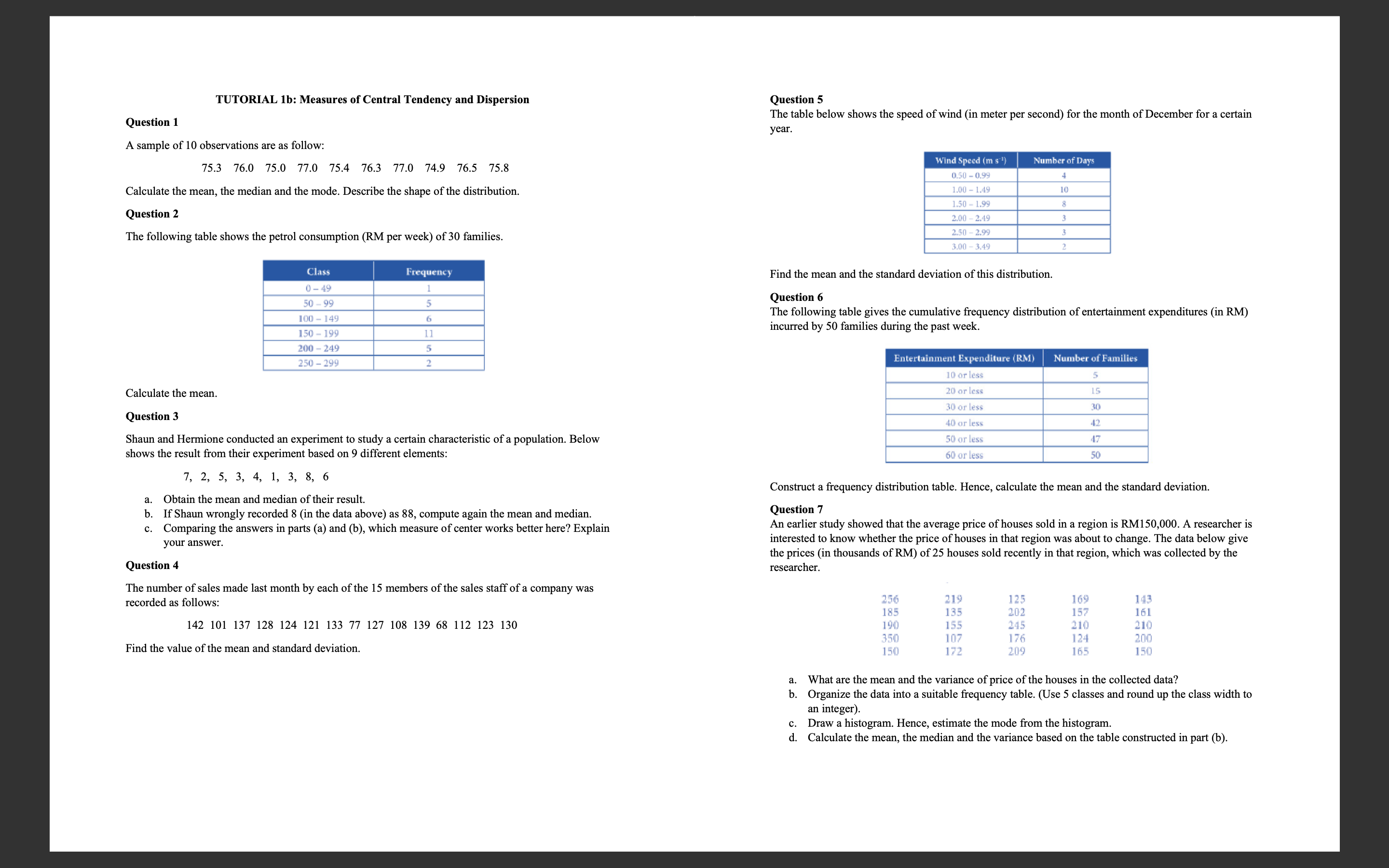 Solved TUTORIAL 1b: Measures of Central Tendency and | Chegg.com