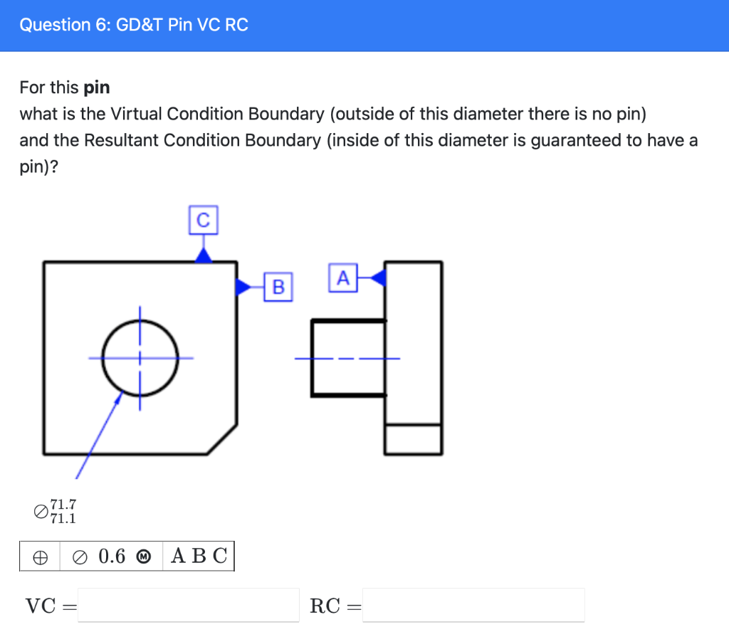 Solved Question 6: GD&T Pin VC RC For this pin what is the | Chegg.com