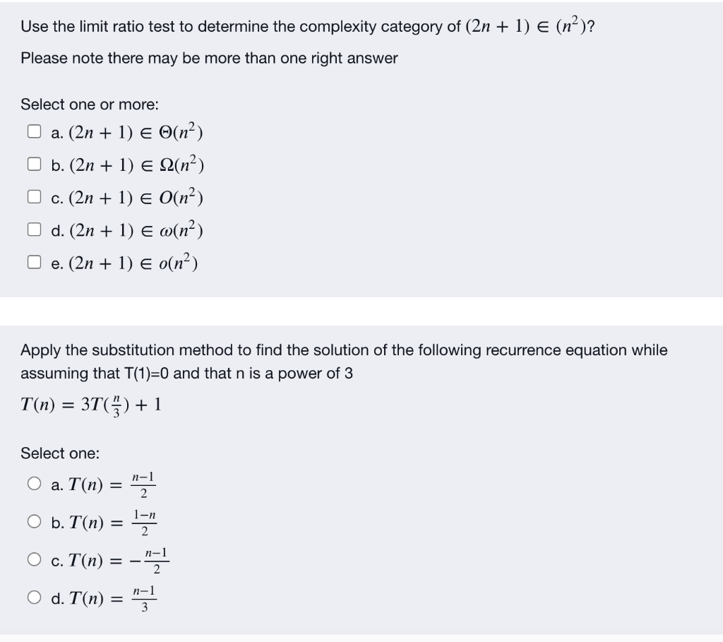 Solved Use the limit ratio test to determine the complexity | Chegg.com