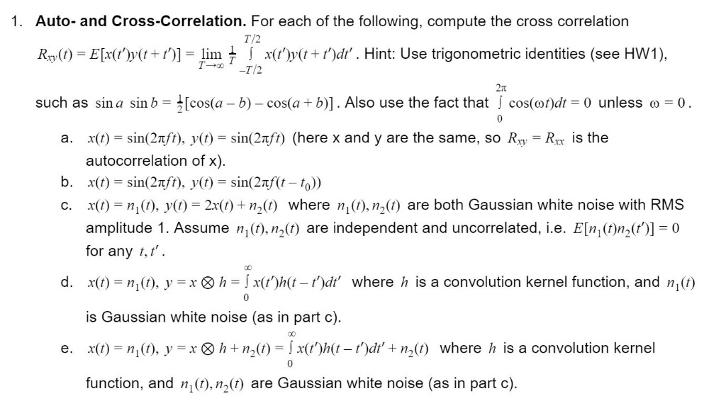 Solved 1. Auto- and Cross-Correlation. For each of the | Chegg.com