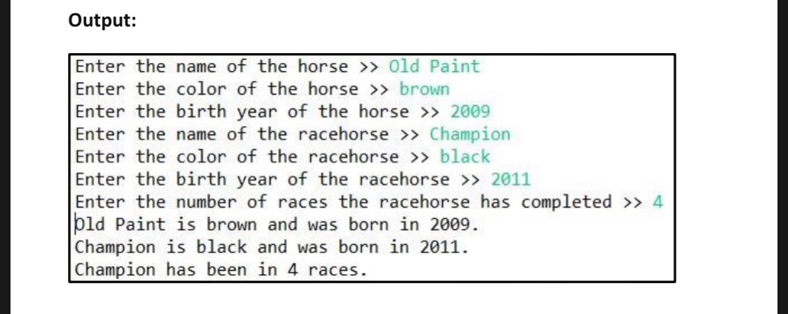 Solved Create a class named Horse that contains data fields | Chegg.com