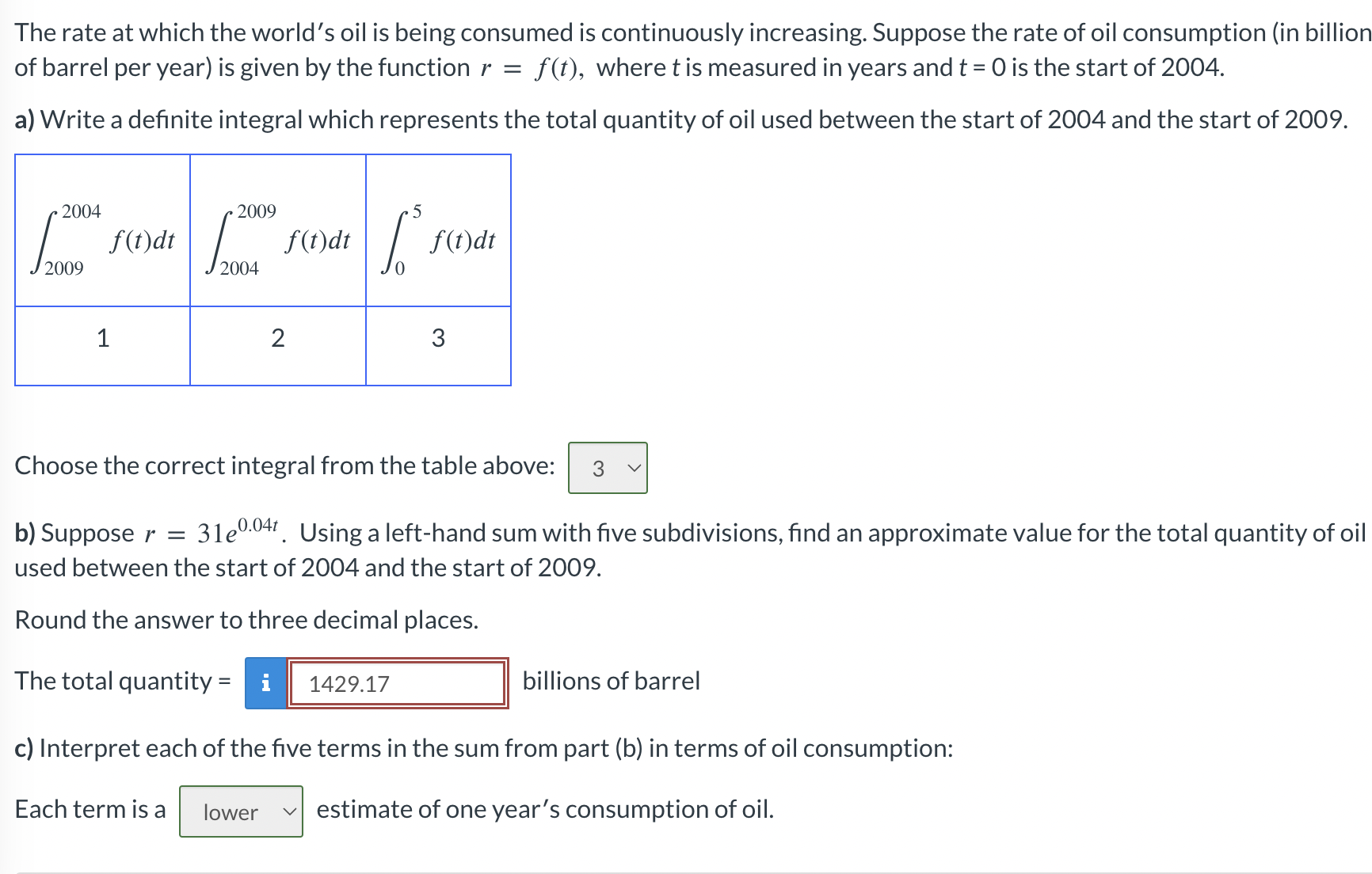 Solved The rate at which the world's oil is being consumed | Chegg.com
