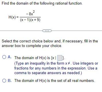 Solved Find the domain of the following rational function. | Chegg.com