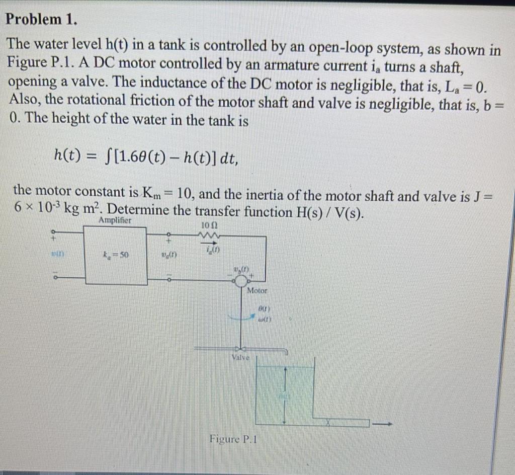The water level h(t) in a tank is controlled by an | Chegg.com