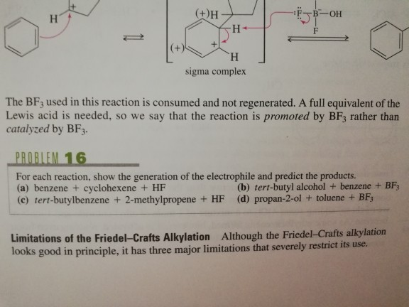 Solved (Он sigma complex The BF3 used in this reaction is | Chegg.com
