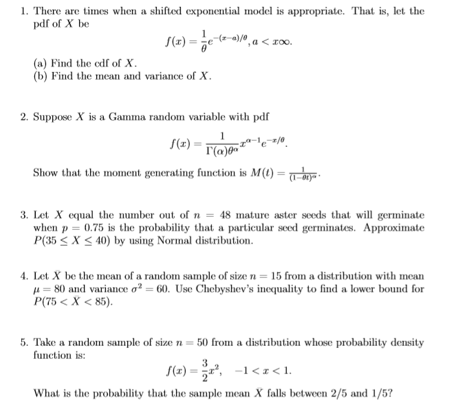 Solved 1. There are times when a shifted exponential model | Chegg.com