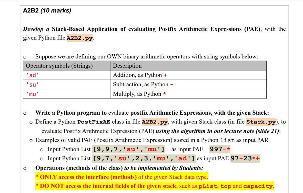 Solved A2B2 (10 marks) Develop a Stack-Based Application of | Chegg.com