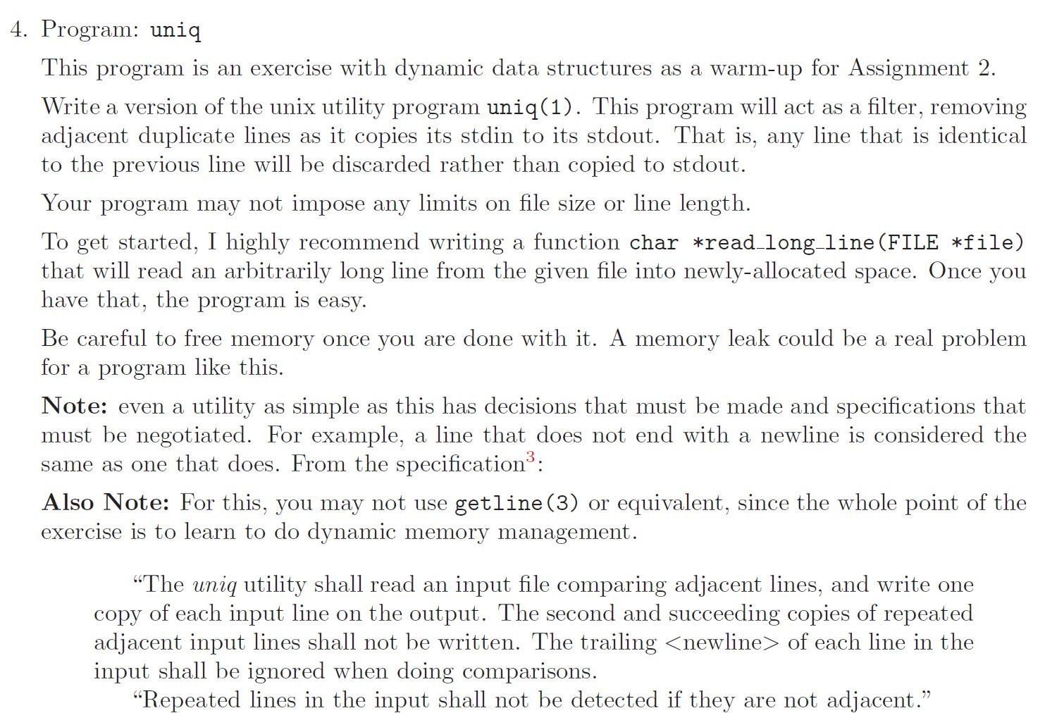Solved 4. Program: uniq This program is an exercise with | Chegg.com
