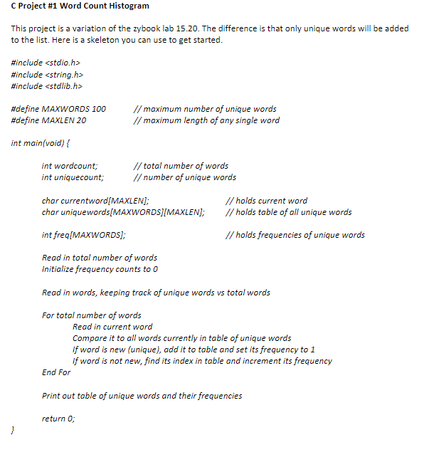 Solved C Project #1 Word Count Histogram This project is a | Chegg.com