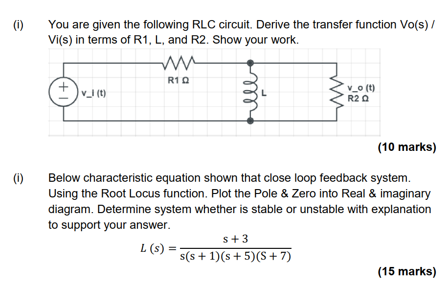 Solved You are given the following RLC circuit. Derive the | Chegg.com