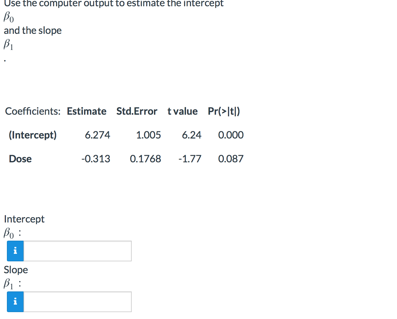 Solved Use the computer output to estimate the intercept Bo | Chegg.com
