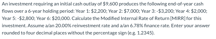 Solved An investment requiring an initial cash outlay of | Chegg.com