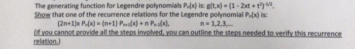 Solved The generating function for Legendre polynomials | Chegg.com