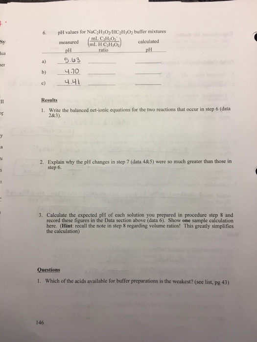 Prelab Calculations for Assigned Buffer ssigned | Chegg.com