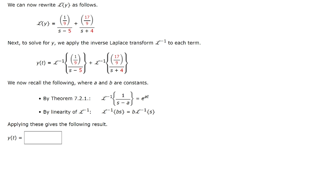 Solved We can now rewrite L{y} as follows. (1) + (-) L{y} = | Chegg.com