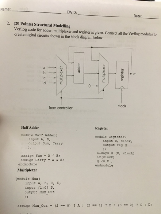 Solved Name: CWID Date:_ 2. (20 Points) Structural Modelling | Chegg.com