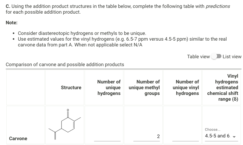 C. Using the addition product structures in the table | Chegg.com