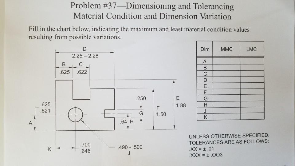 Solved Problem #37-Dimensioning and Tolerancing Material | Chegg.com