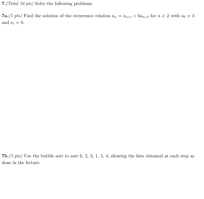 Solved 7. (Total 10 pts) Solve the following problems. = | Chegg.com