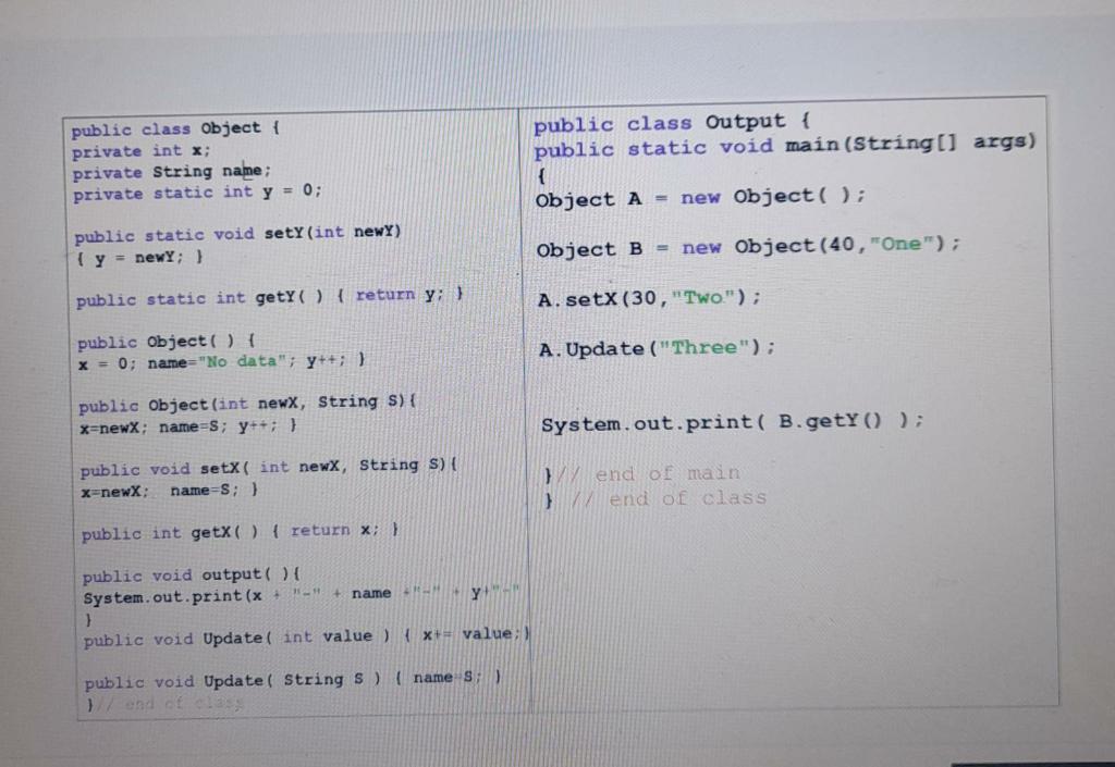 Solved public class Object { private int x; private String | Chegg.com