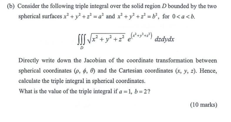 Solved (b) Consider the following triple integral over the | Chegg.com