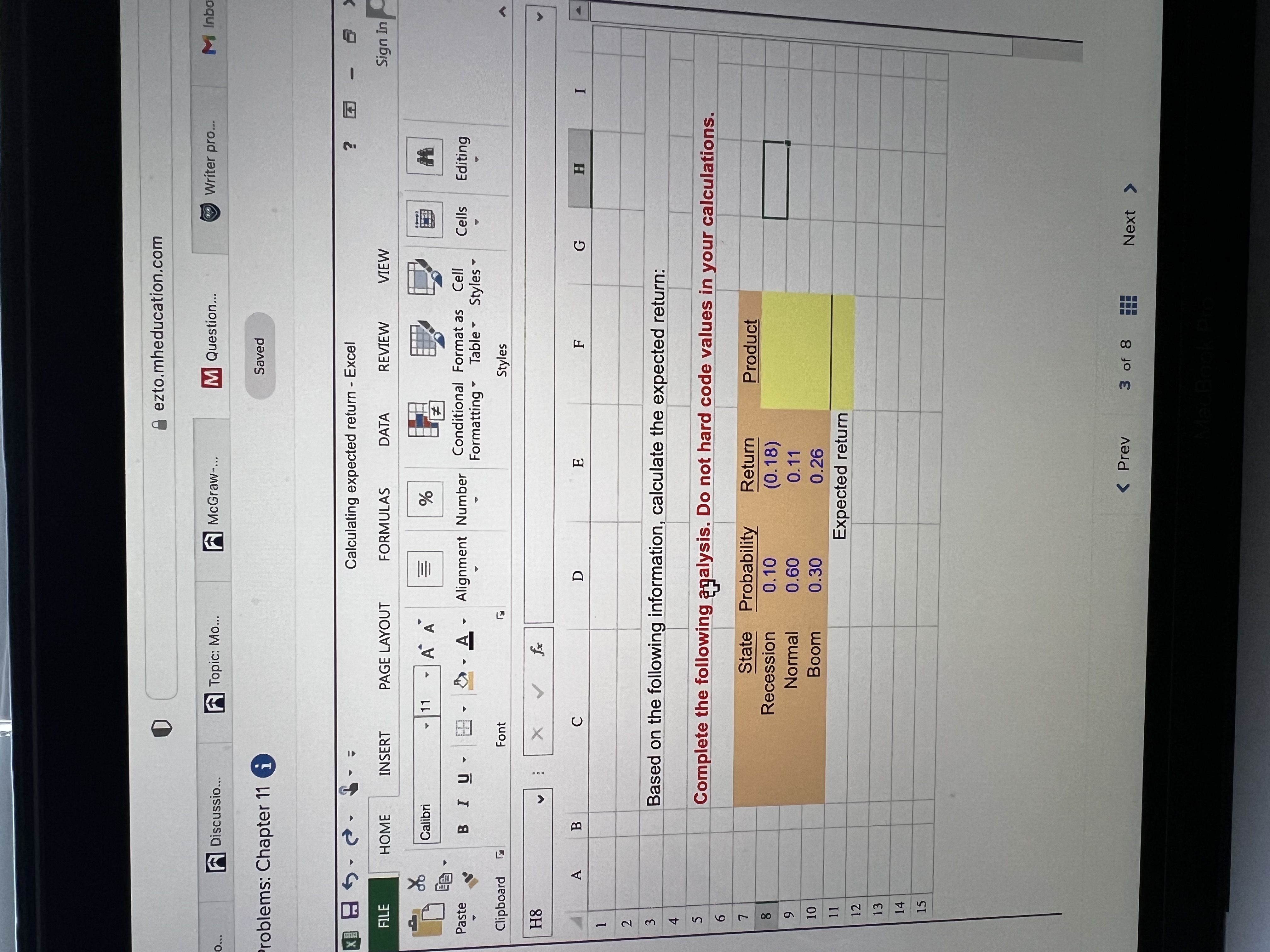 Solved Calculating Expected Return Based On The Following 