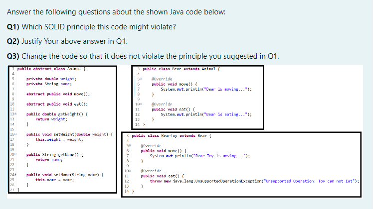 Solved Answer the following questions about the shown Java | Chegg.com