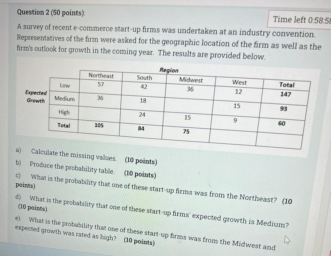Solved Question 2 (50 points): Time left 0:58:58 A survey of | Chegg.com
