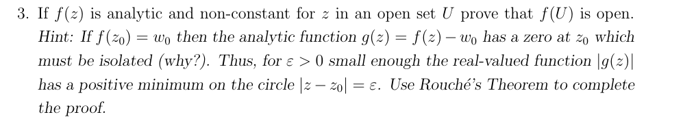 Solved If f(z) ﻿is analytic and non-constant for z ﻿in an | Chegg.com